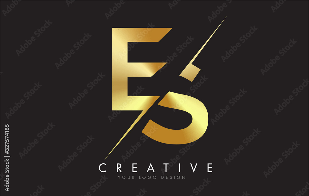 ES E S Golden Letter Logo Design with a Creative Cut. Stock Vector ...