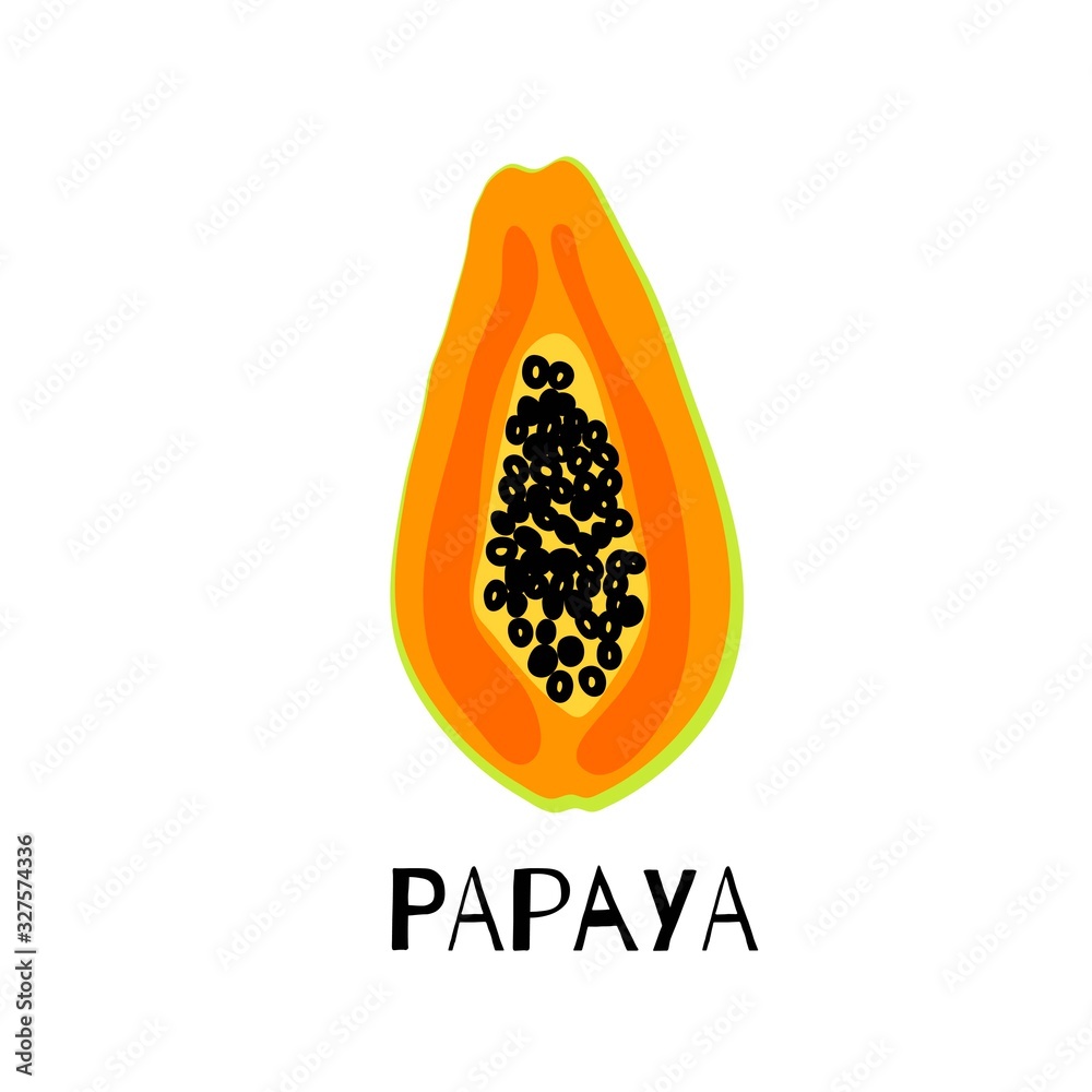 Papaya isolated on white. Great as logo, icon, packaging or label ...