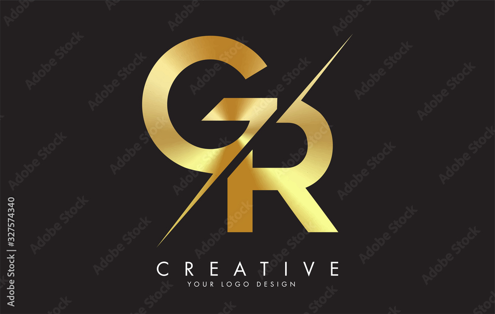 GR G R Golden Letter Logo Design with a Creative Cut. Stock Vector ...