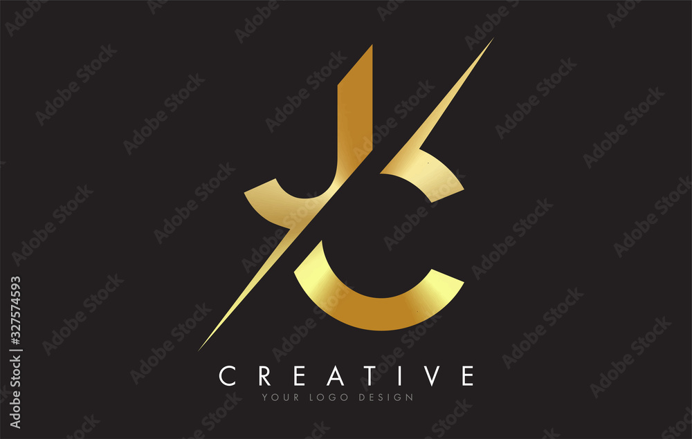 JC J C Golden Letter Logo Design with a Creative Cut. Stock Vector ...