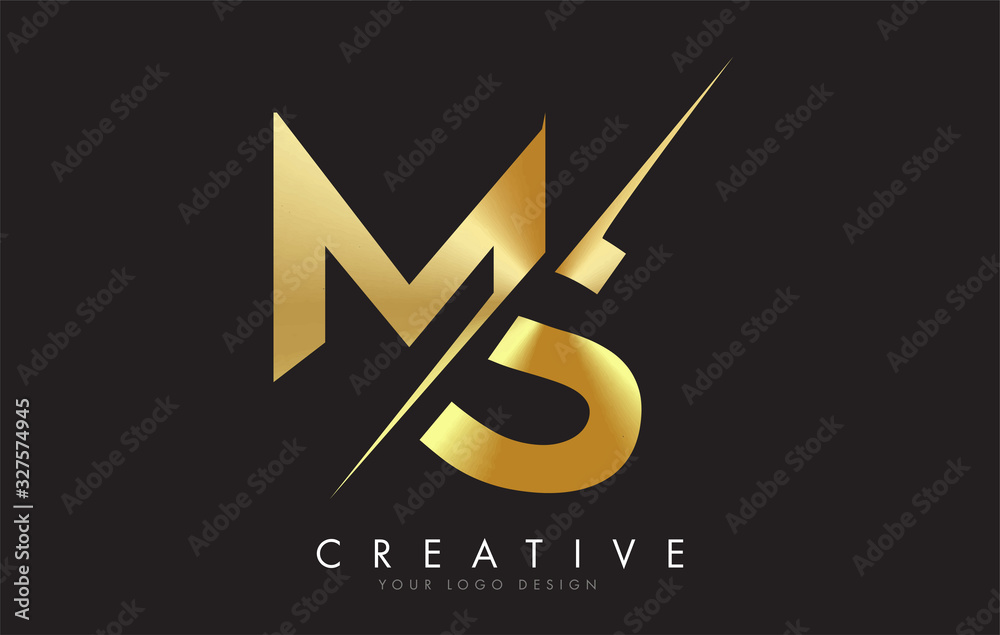 MS M S Golden Letter Logo Design with a Creative Cut. Stock Vector ...