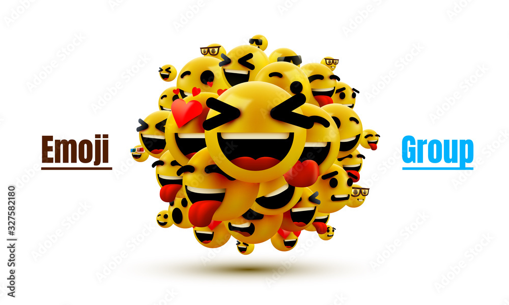 Emoji group yellow winking face. Funny cartoon emoticon icon. 3D ...