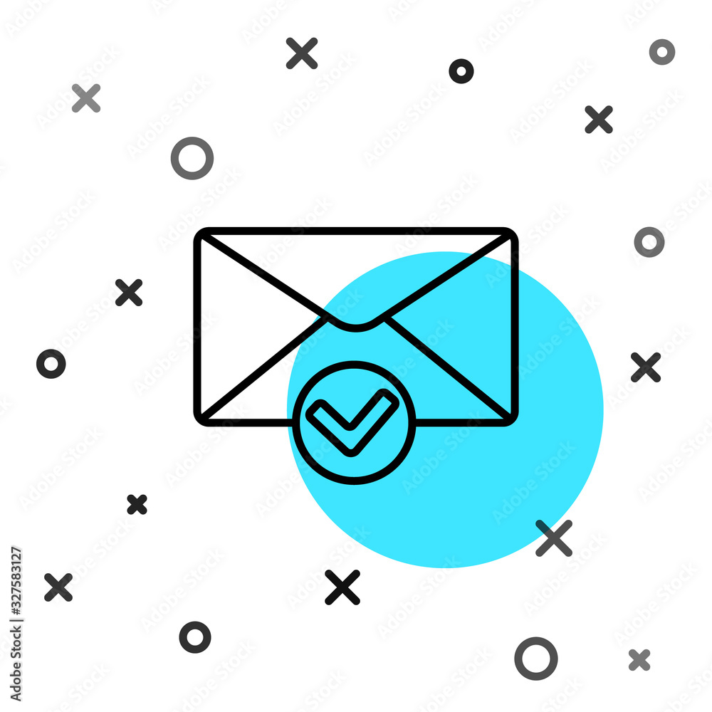 Black line Envelope and check mark icon isolated on white background ...