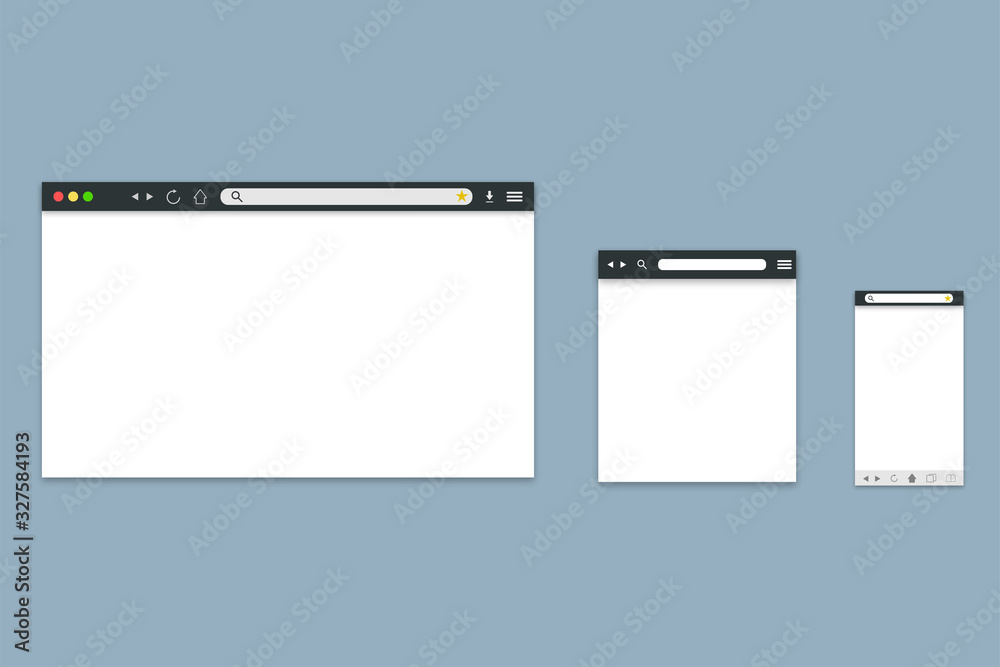 Web browser with blank page as template for desktop, tablet and ...