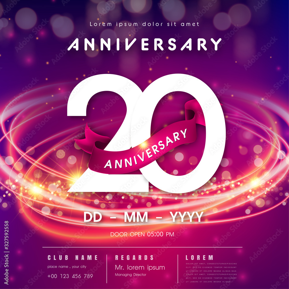 20 years anniversary logo template on purple Abstract futuristic space ...