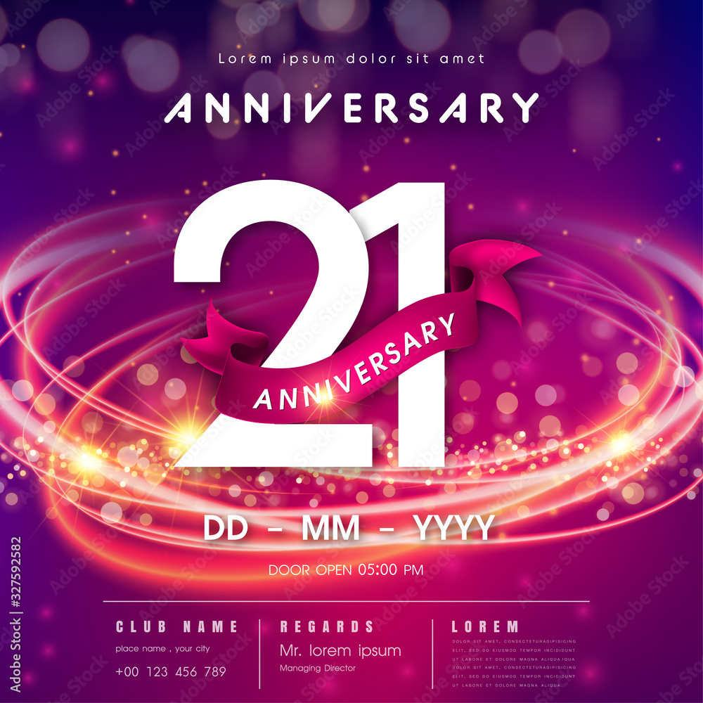 21 years anniversary logo template on purple Abstract futuristic space ...