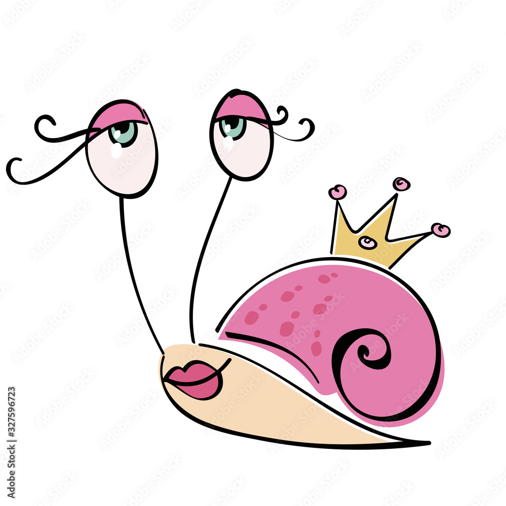 Sweet and beautiful queen snail with a pink make-up and crown on the ...