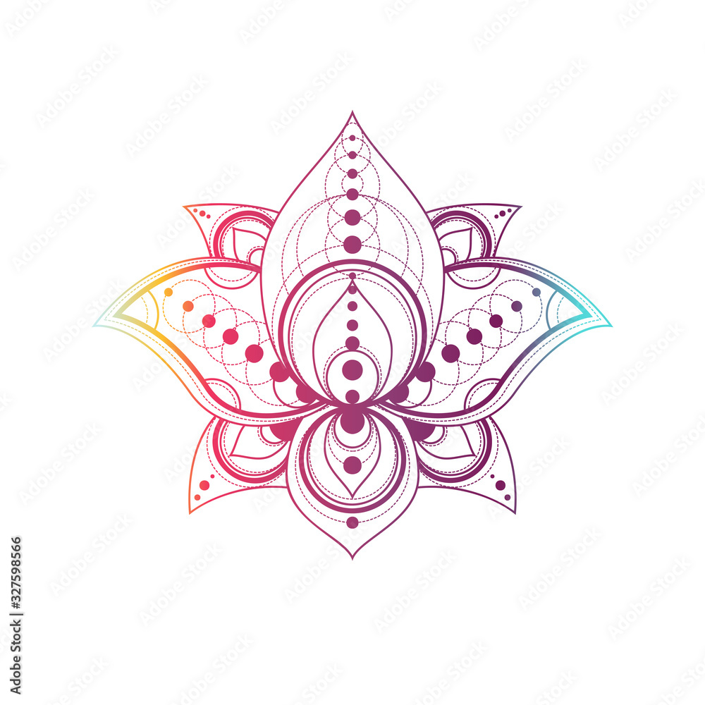Lotus flower with geometric pattern vector linear illustration Stock ...