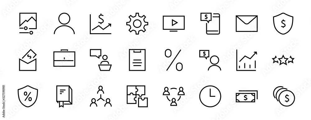 Set of business vector line icons. It contains user symbols, dollar ...