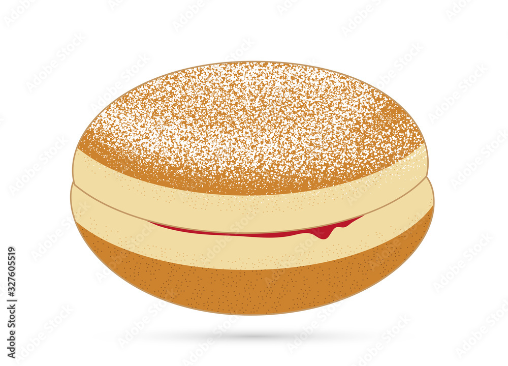 Faschings Krapfen mit Puderzucker und Marmelade Stock Vector | Adobe Stock