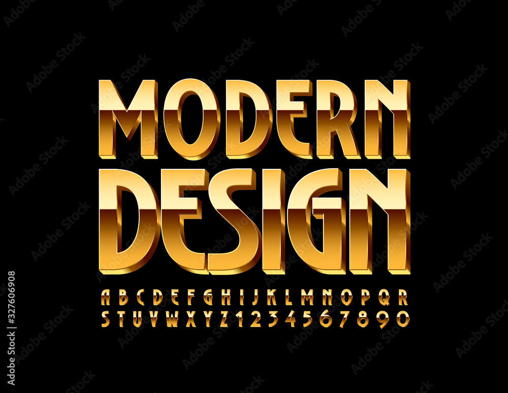 Vector Modern Design Gold Font. Chic shiny Alphabet Letters and Numbers ...