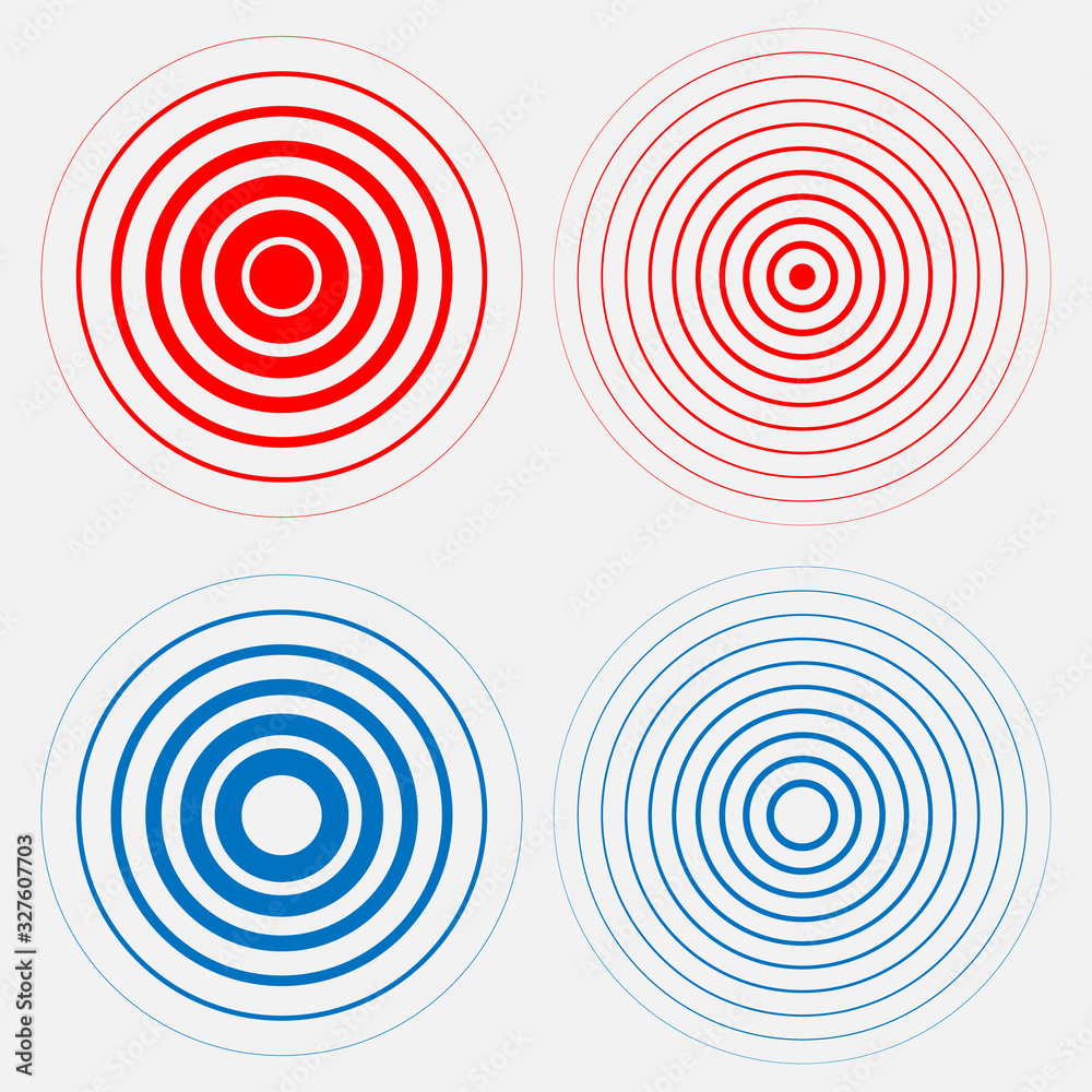 Blue rings sound wave. Radar screen concentric circles elements. Radio ...
