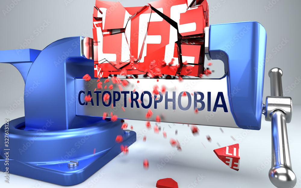 Catoptrophobia can ruin and destruct life - symbolized by word ...