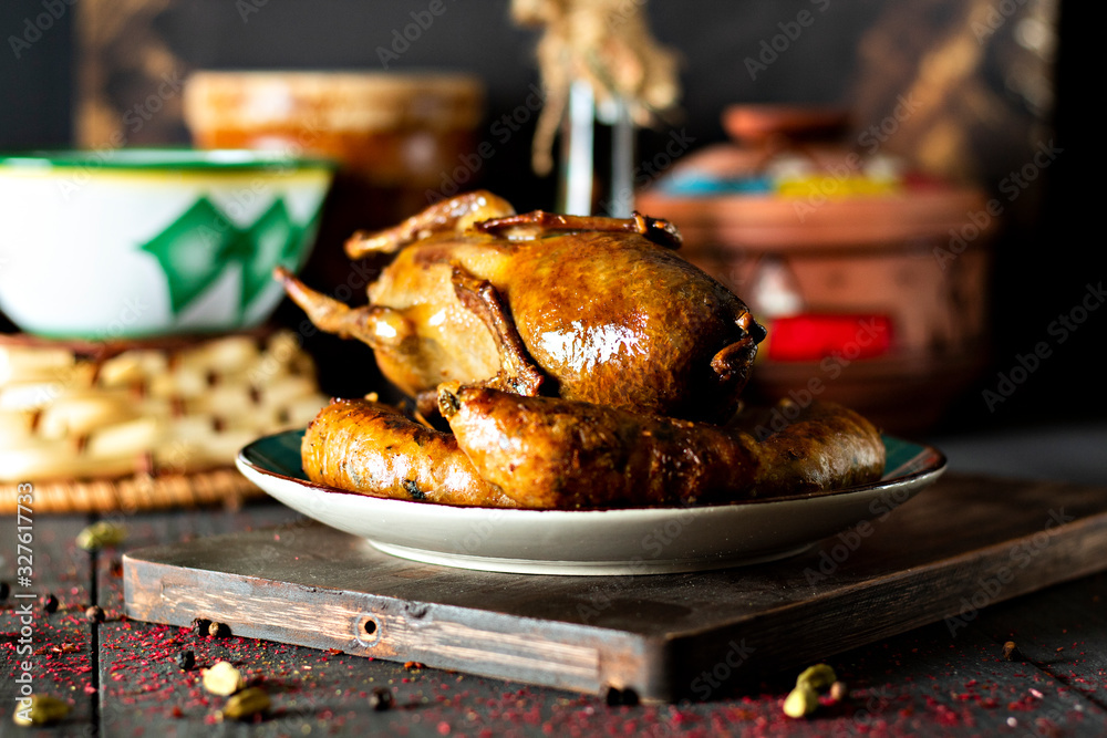 Arabic cuisine; Egyptian traditional stuffed pigeon or "Hamam Mahshi ...