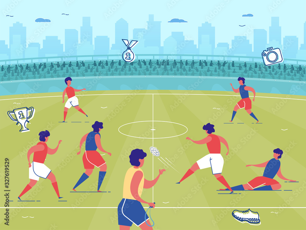 Soccer Game Match. Cartoon People in Uniform Playing Football on ...