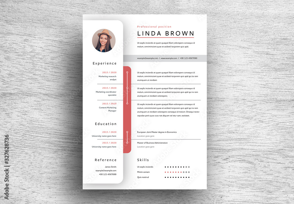 Resume Layout with Sidebar Element and Red Accents Stock Template ...