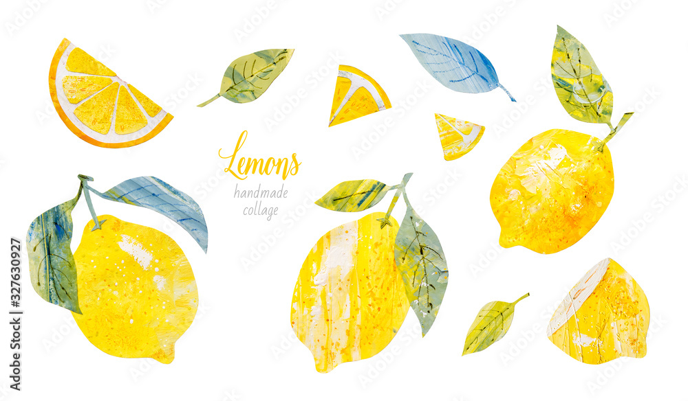Lemon. Handpainted paper collage. Botanical watercolor hand drawn ...