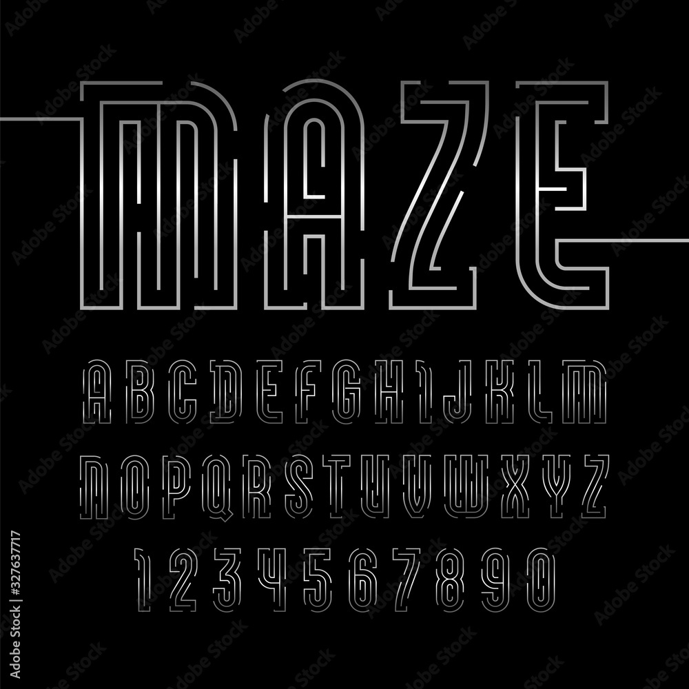 Font from silver thin line name is Maze, trendy simple alphabet sans ...