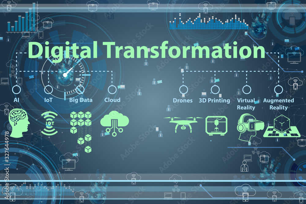 Digital transformation concept - 3d rendering Stock Illustration ...