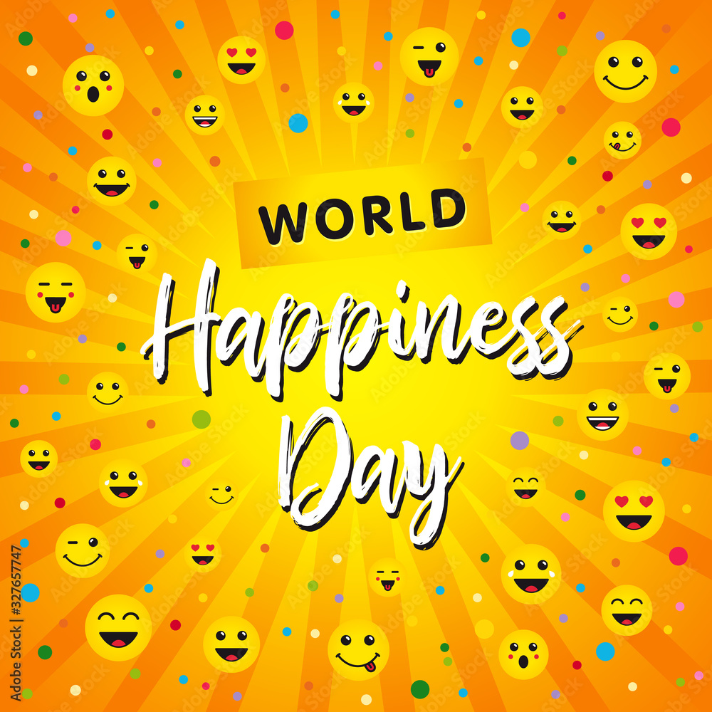 International Day of Happiness banner with happy smiles. Smiling icons ...