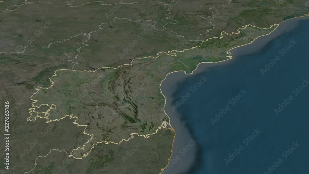 Andhra Pradesh, state with its capital, zoomed and extruded on the ...