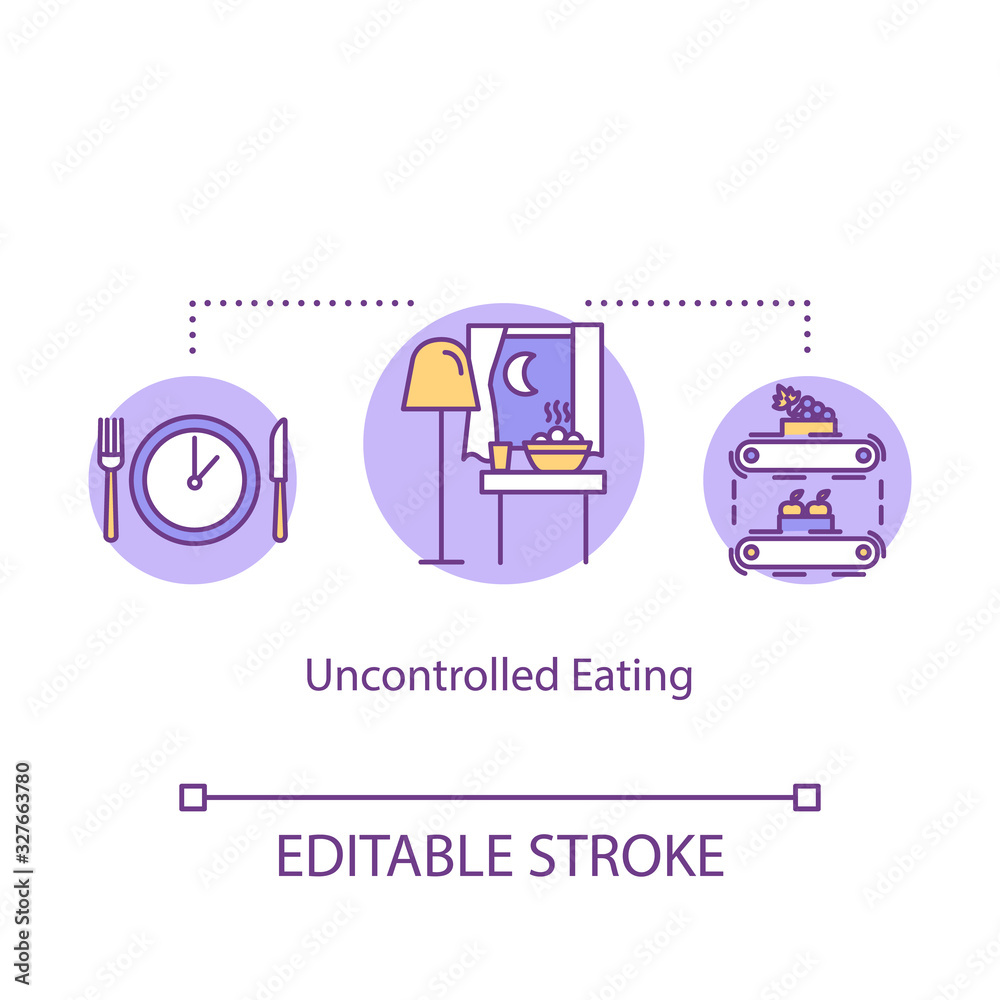 Uncontrolled eating concept icon. Mindless eating, overeating idea thin ...