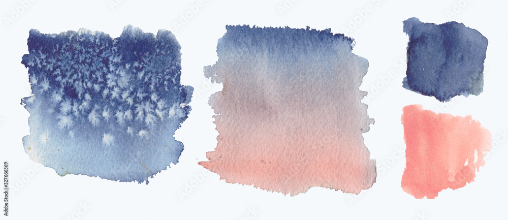 Blue watercolor brush stroke on grain fin paper with white salt effect ...