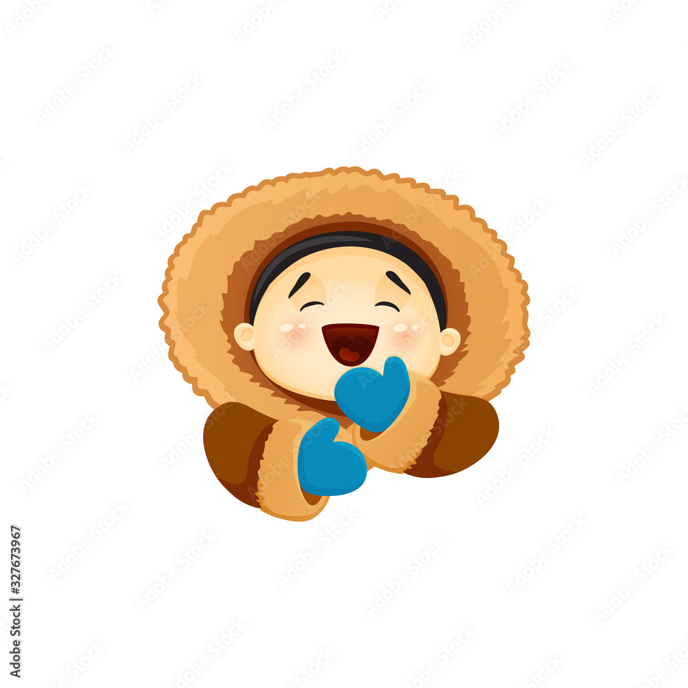 Vector cartoon icon sticker cute child Eskimo, Inuit, Chukchi, northern ...