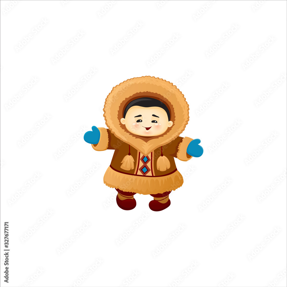 vector cartoon illustration of funny Eskimo child. Cute little baby ...