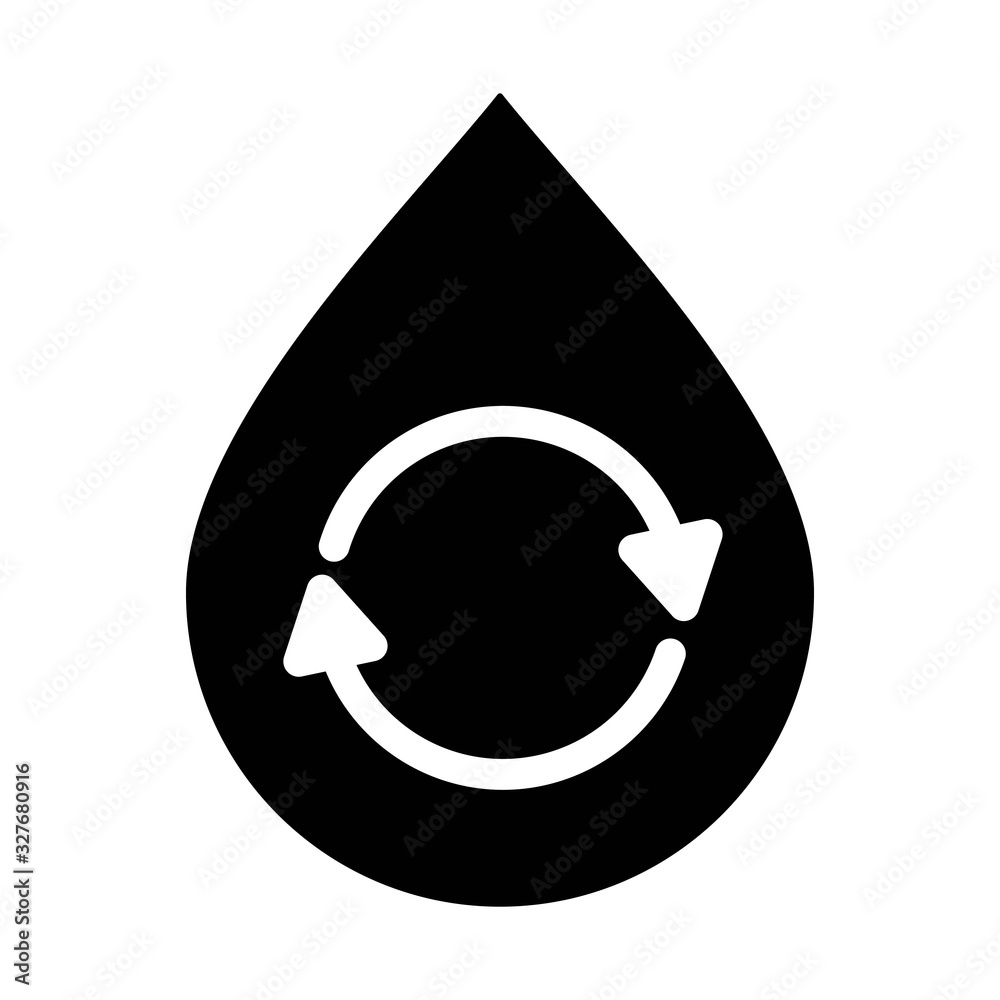 Recycle arrow in water drop icon in flat style. Recycling wasted water ...
