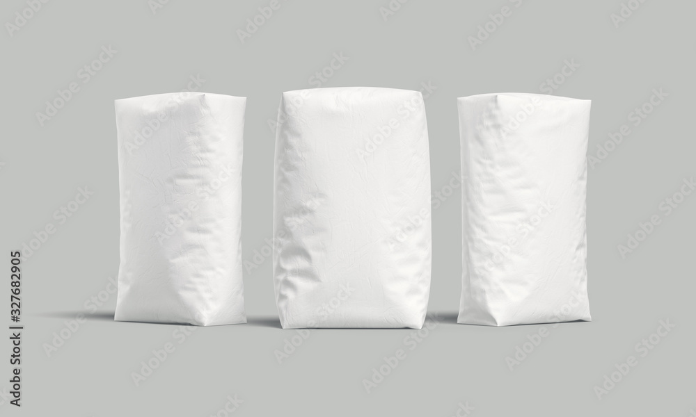 White bags or sacks isolated on light background. Mockup for design. 3d ...