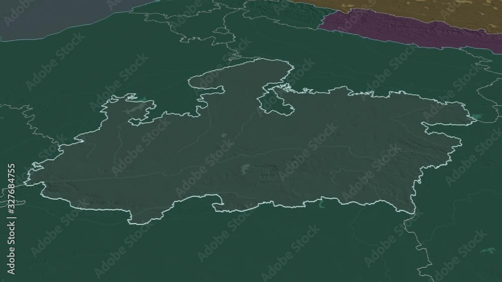 Madhya Pradesh, state with its capital, zoomed and extruded on the ...