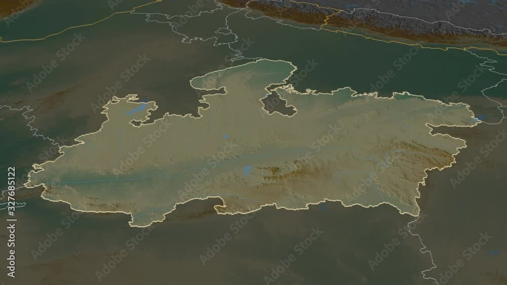 Madhya Pradesh, state with its capital, zoomed and extruded on the ...