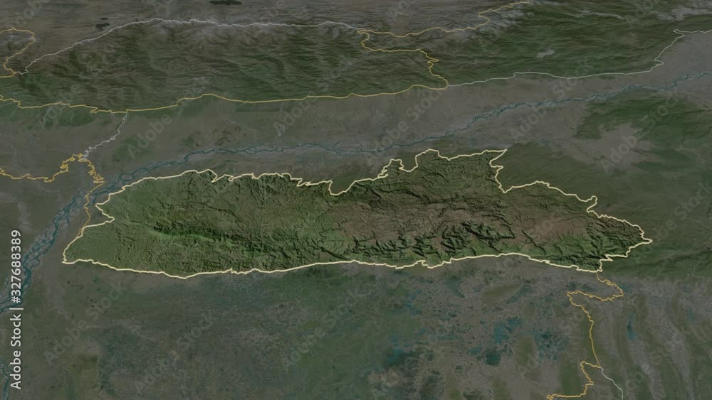 Meghalaya, state with its capital, zoomed and extruded on the satellite ...