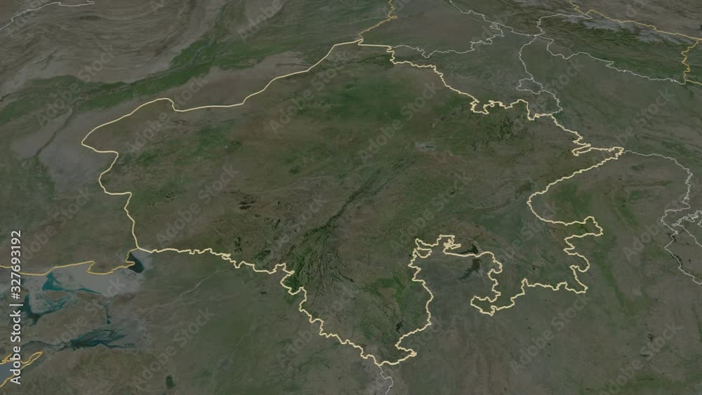 Rajasthan, state with its capital, zoomed and extruded on the satellite ...