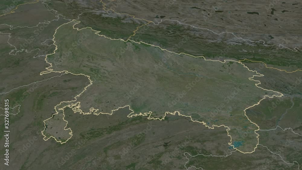 Uttar Pradesh, state with its capital, zoomed and extruded on the ...