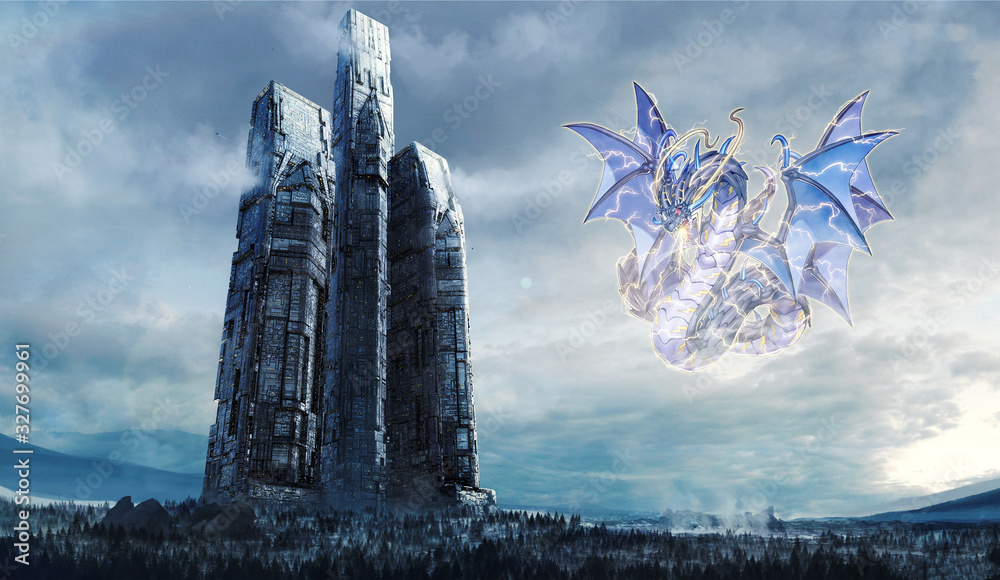 Artistic Illustration Of A Dragon Attacking A Modern Bulding In An ...