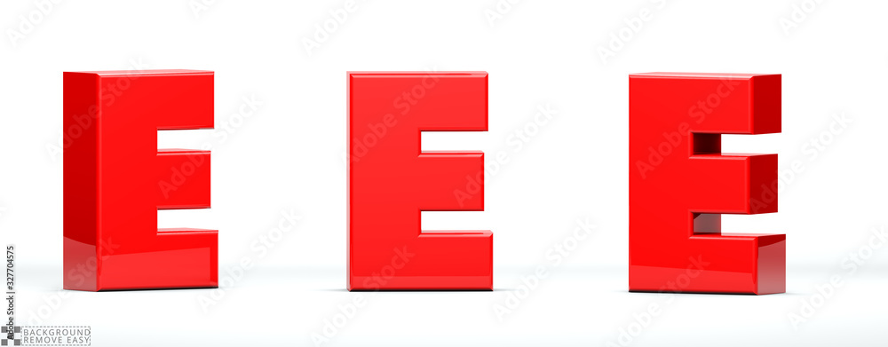 Letter E of red color in 3 positions. 3d Render illustration at ...