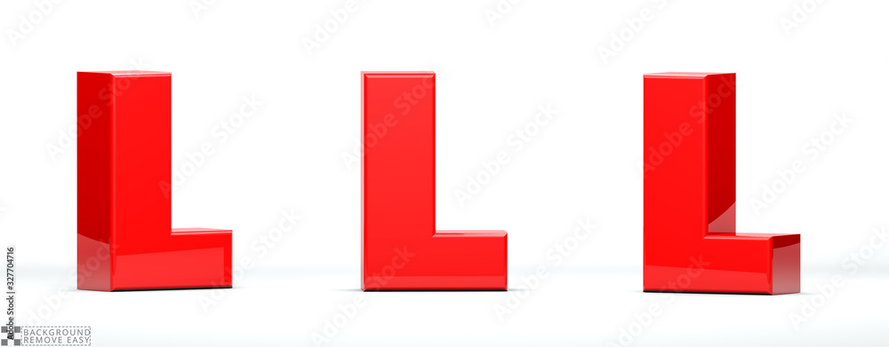 Letter L of red color in 3 positions. 3d Render illustration at ...