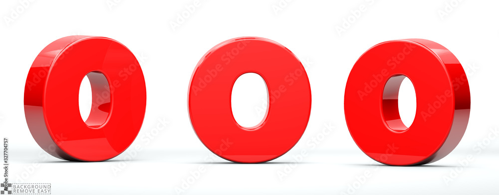 Letter O of red color in 3 positions. 3d Render illustration at ...