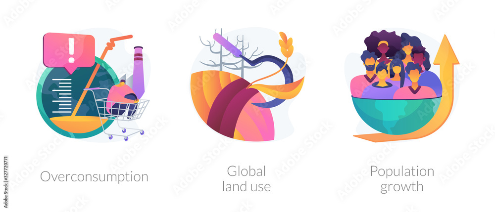Eco problems. Bad land management idea. Human overpopulation, resource ...