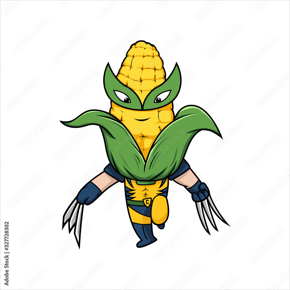 cute corn hero illustration. kids hero design illustration. vegetables ...
