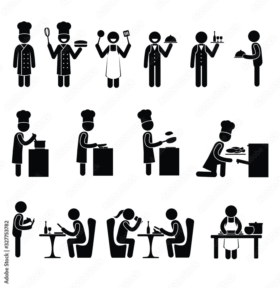 Stick figure chef, cooking for restaurant, dining and others Stock ...