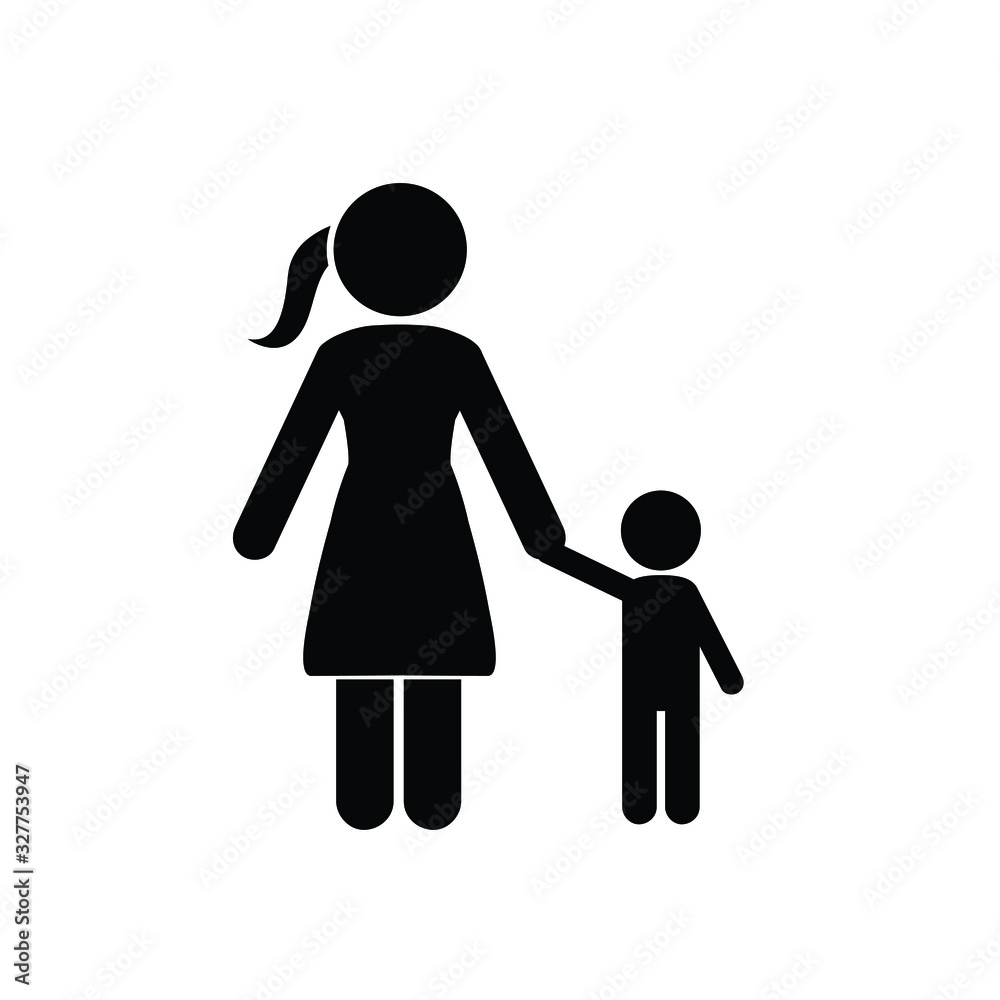 Stick figure family, mother, father, son, daughter together hold hands ...