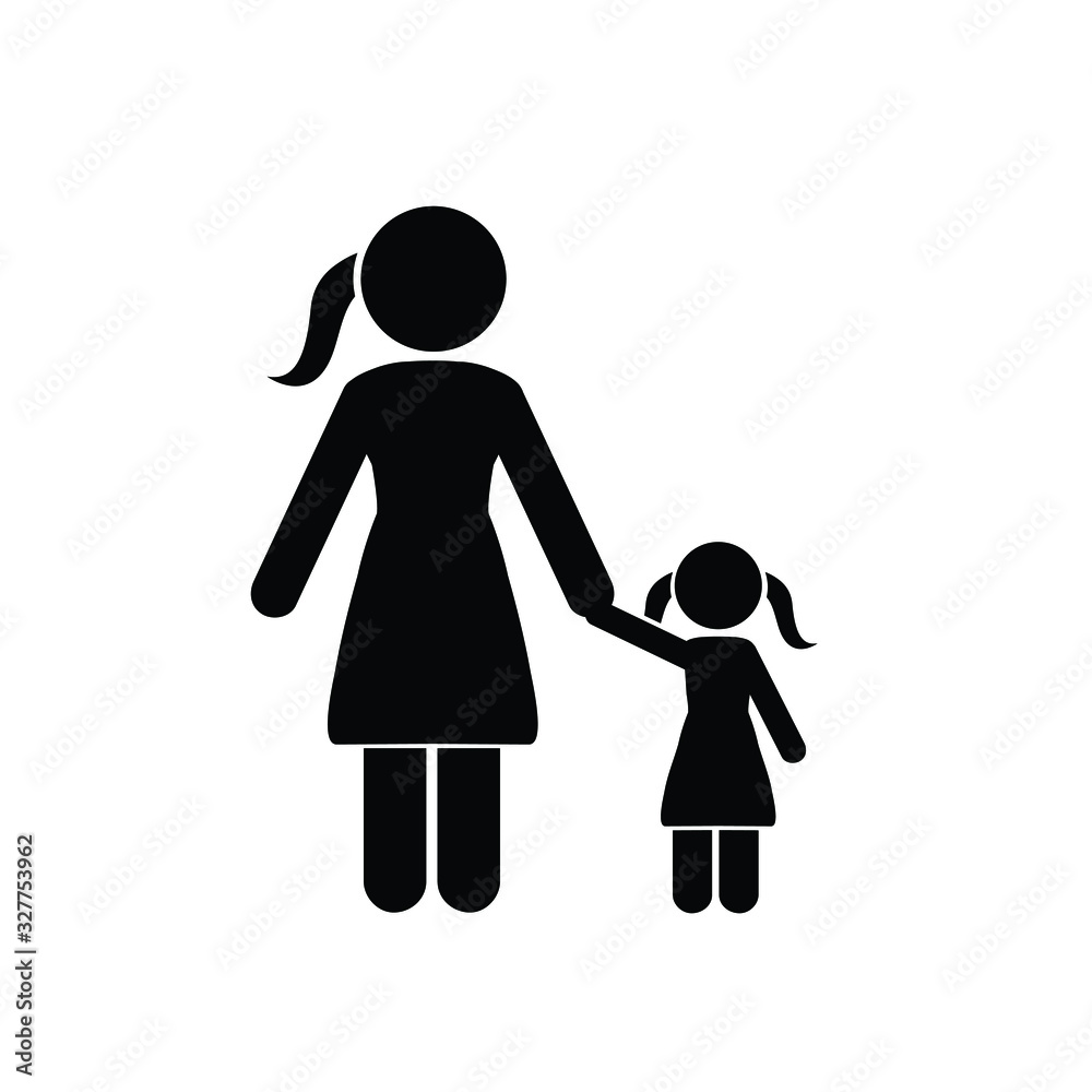 Vetor de Stick figure family, mother, father, son, daughter together ...