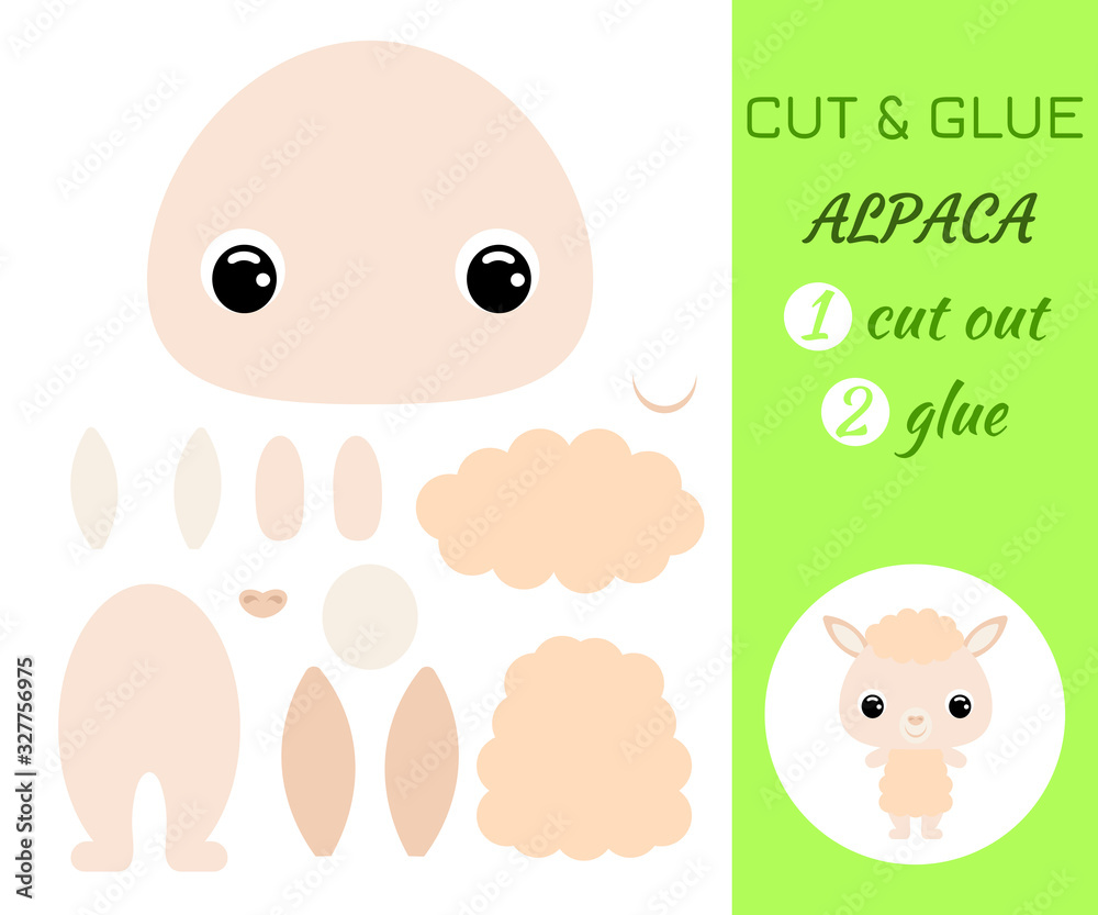 Cut and glue baby alpaca. Educational paper game for preschool children ...