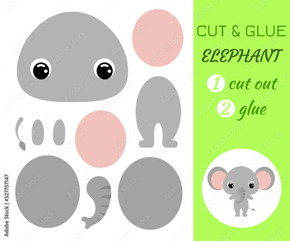 Cut and glue baby elephant. Educational paper game for preschool ...