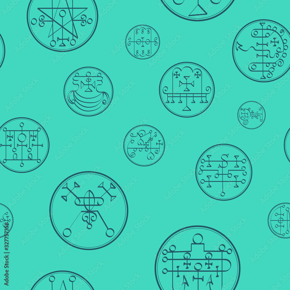Seamless vector pattern with symbols of demons. Sigils of Demons Stock ...
