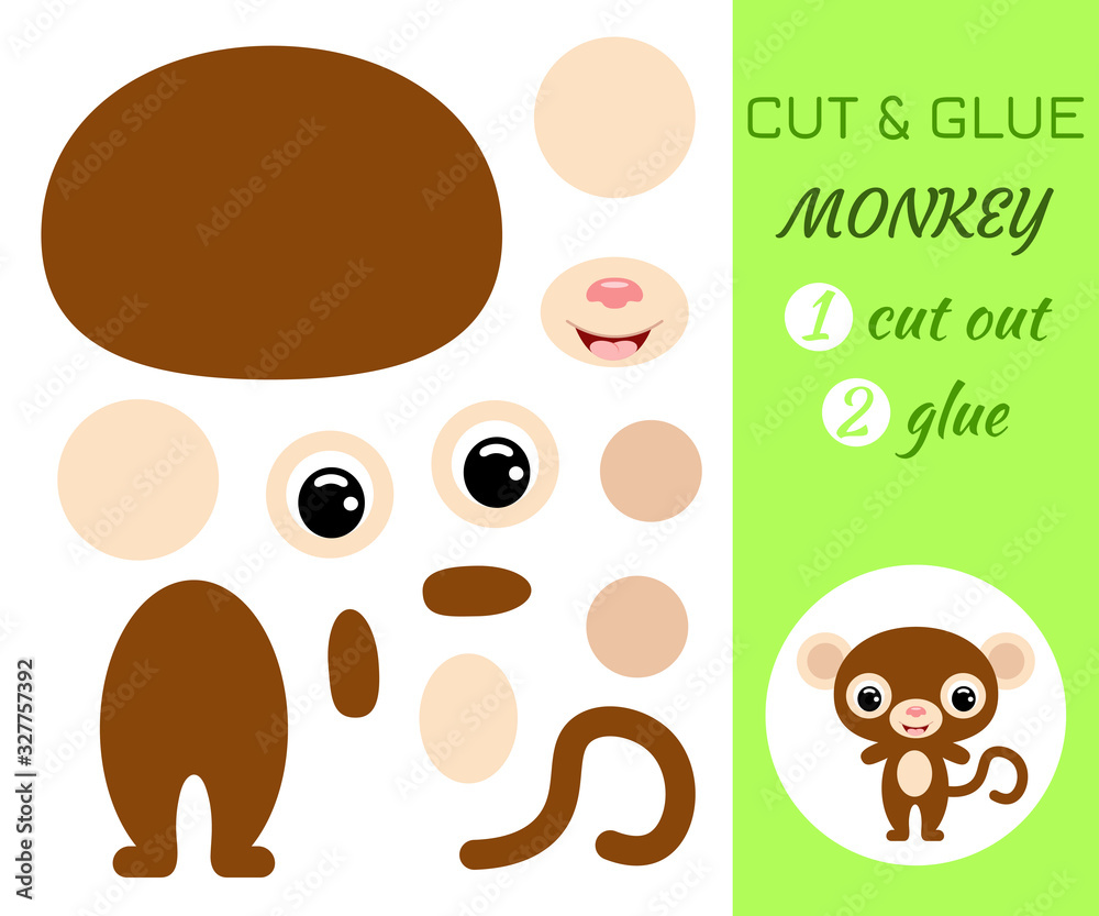 Cut and glue baby monkey. Educational paper game for preschool children ...