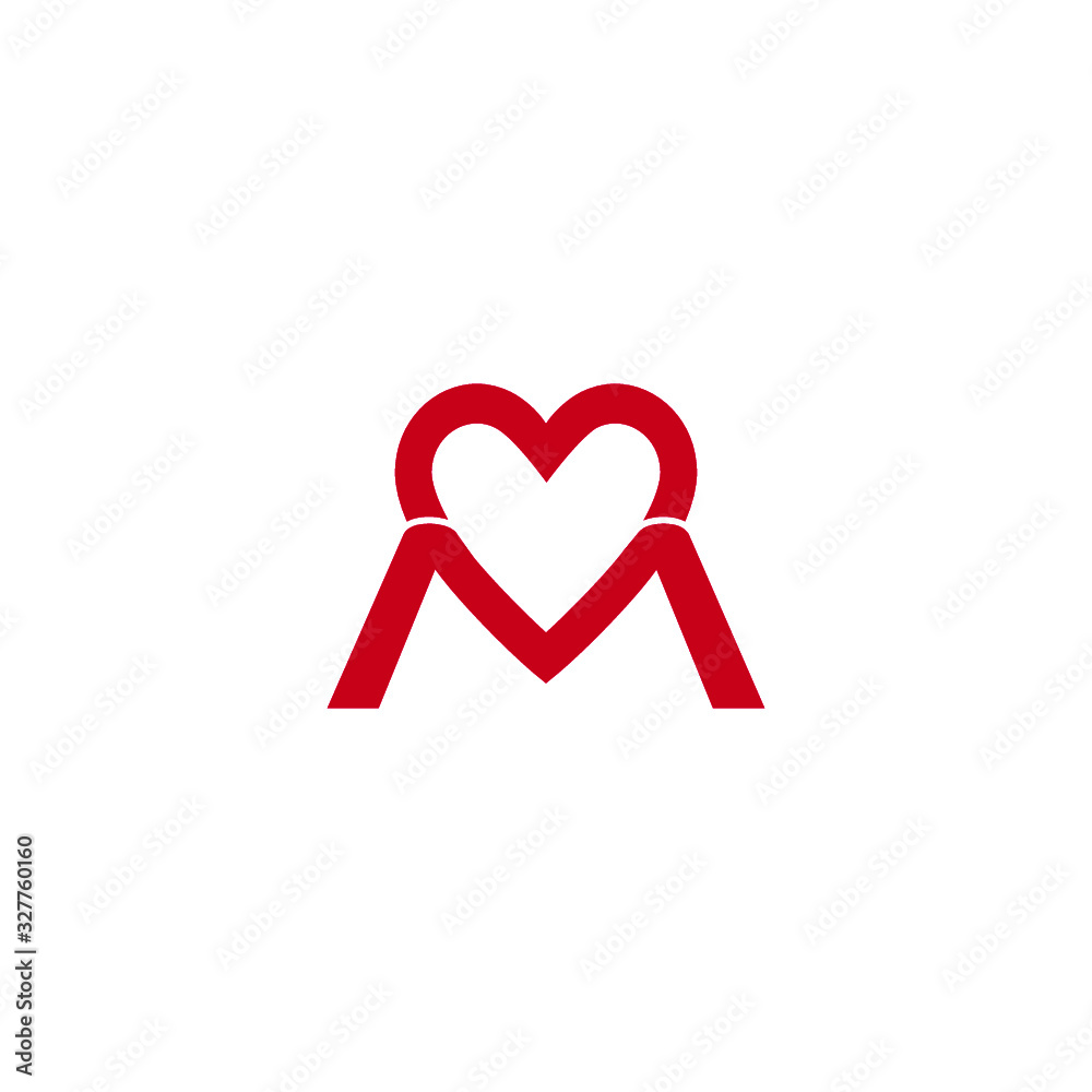 Letter M heart logo isolated on white background Stock Vector | Adobe Stock